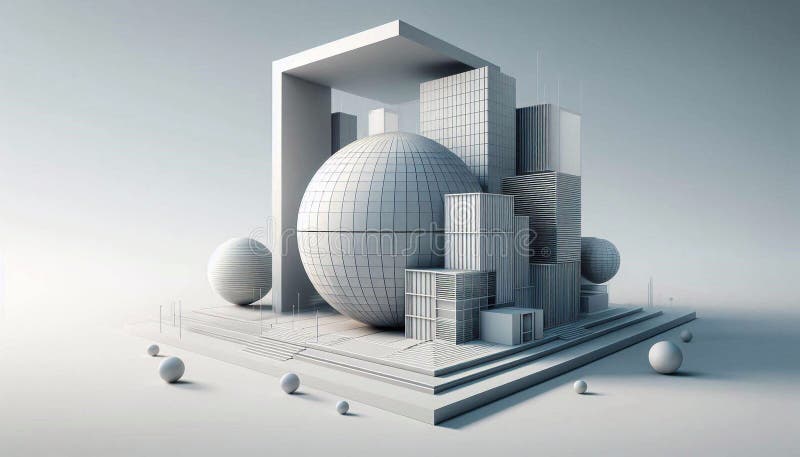 Architectural Composition with Cube Sphere and Parallelepiped Stock ...