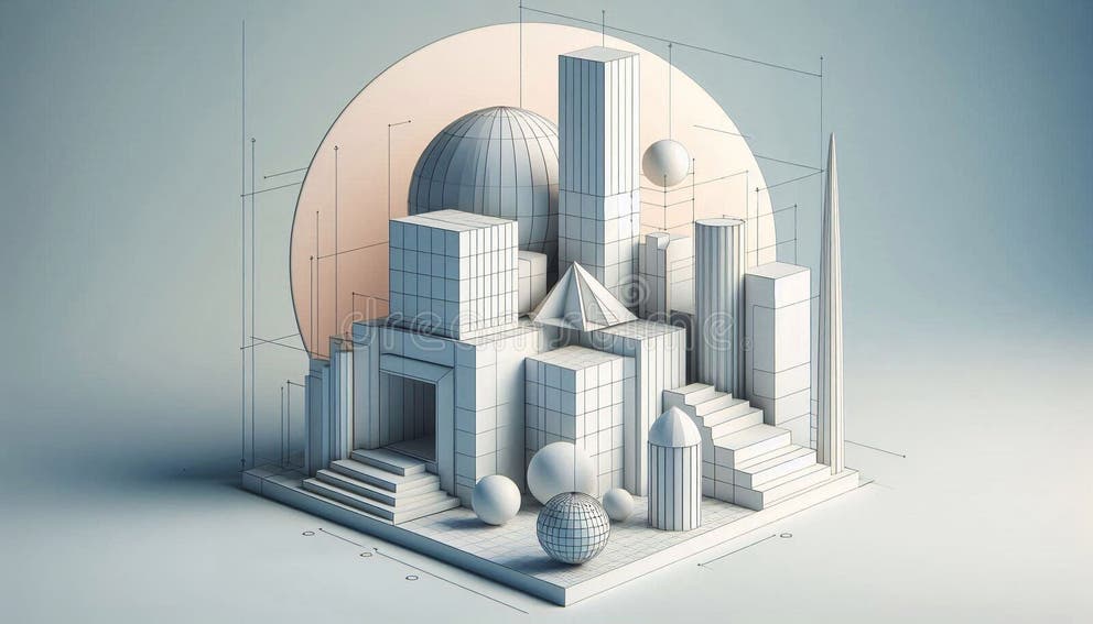 Architectural Composition with Cube Sphere and Parallelepiped Stock ...