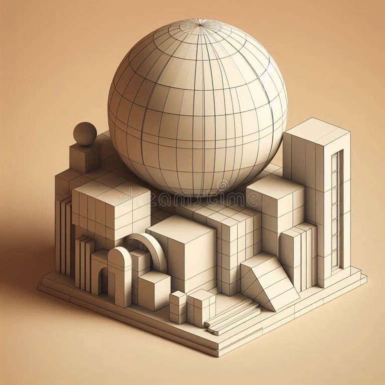 Architectural Composition with Cube Sphere and Parallelepiped Stock Illustration - Illustration ...