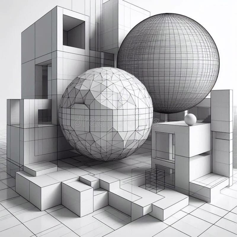 Architectural Composition with Cube Sphere and Parallelepiped Stock ...