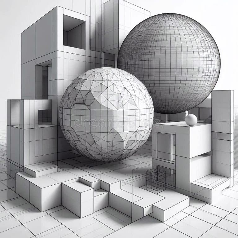Architectural Composition with Cube Sphere and Parallelepiped Stock Illustration - Illustration ...