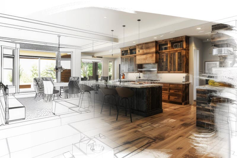 Architectural Concept Art of a Modern Kitchen and Dining Area with ...