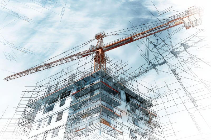 Illustration of a Building Construction with Crane Overlaid by ...