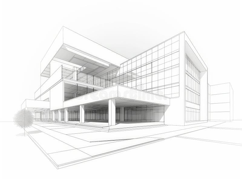 Architectural Concept Drawing of a Modern Building Stock Photo - Image ...
