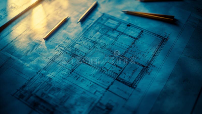 Architectural Concept Featuring Blueprints, Pencils, and Drafting Tools ...