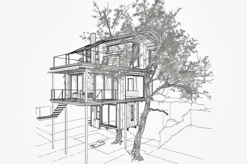 Architectural Concept of Modern Treehouse Stock Illustration ...