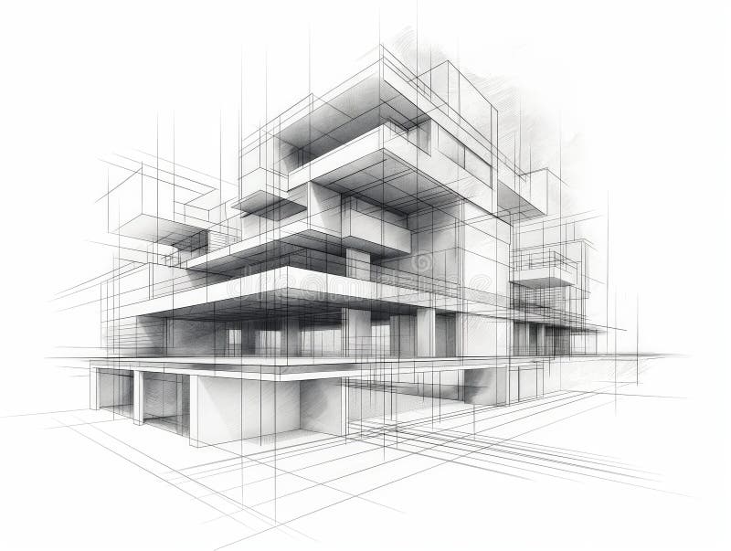 Architectural Concept Sketch of Modern Building Stock Image - Image of ...