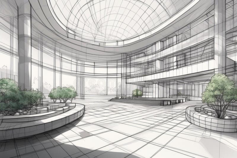 Architectural Concept Sketch of Modern Building. Abstract Sketch of a ...