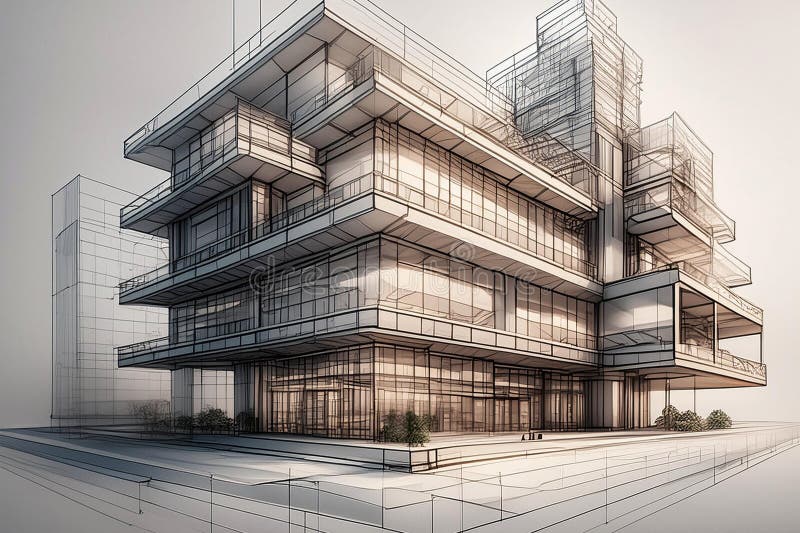 Architectural Concept Sketch of Modern Building. Abstract Sketch of a ...