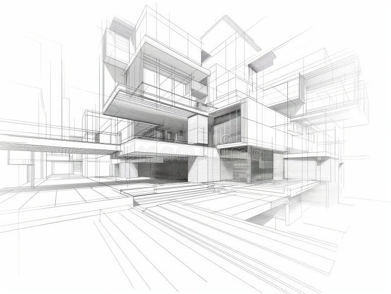 Architectural Concept Sketch of Modern Building Stock Photo - Image of ...