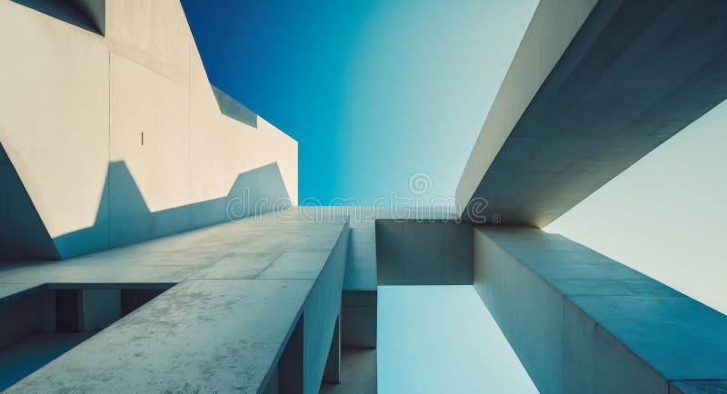 Architectural Concrete Structure Under Clear Blue Sky Minimalist ...