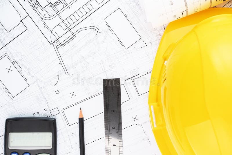 Architectural Construction Drawings on Paper in a Building Office ...