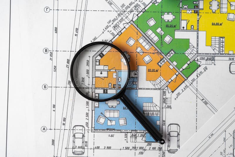 Architectural Construction Plans Paper on Table Close Up Stock Photo ...