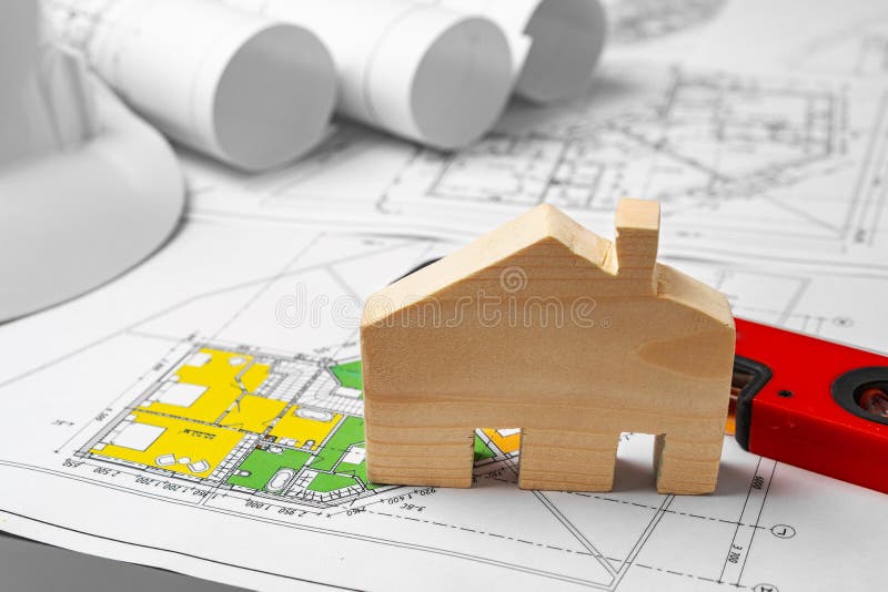 Architectural Construction Plans Paper on Table Close Up Stock Image ...