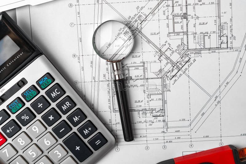 Architectural Construction Plans Paper on Table Close Up Stock Image ...