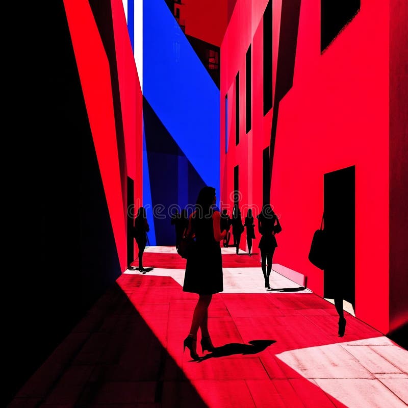 Architectural Corridor with Contrasting Colors and Geometric Patterns ...