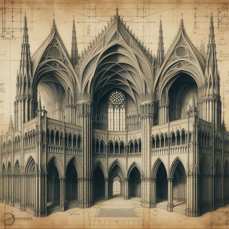 Architectural Cross-Section of Gothic Basilica Stock Illustration ...