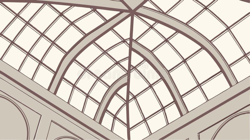 Architectural Curved Ceiling with Window Panes, Modern Design, Vector ...
