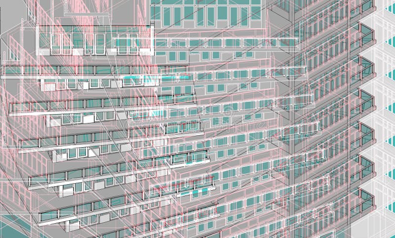 Architecture 3D BIM Residential Building Wireframe Illustration Stock ...