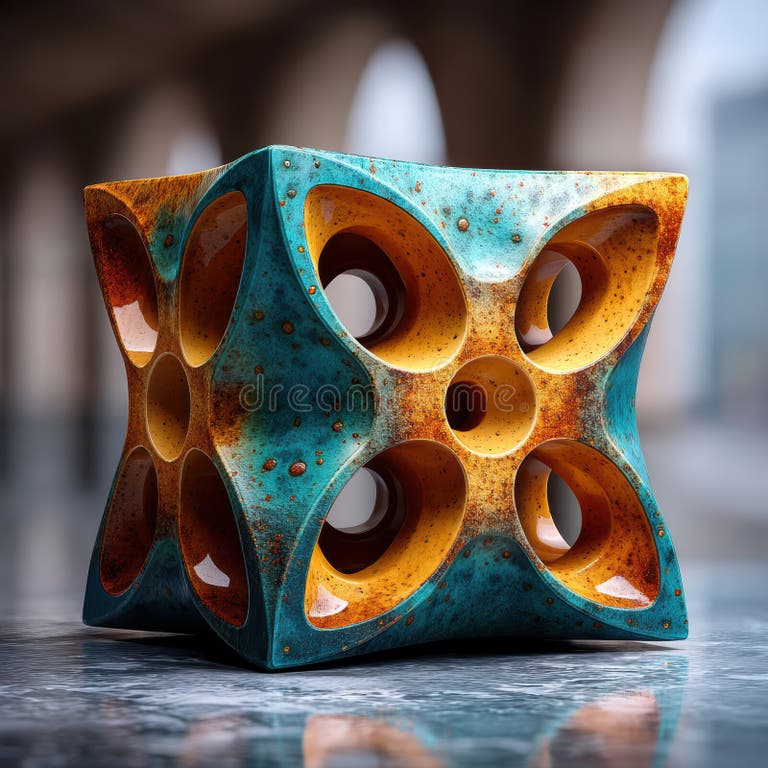 Architectural 3D Cube with Modular Voids and Oxidized Glaze Stock ...