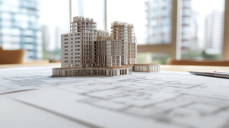 Architectural 3d Draft Illustration of Large Building Construction ...