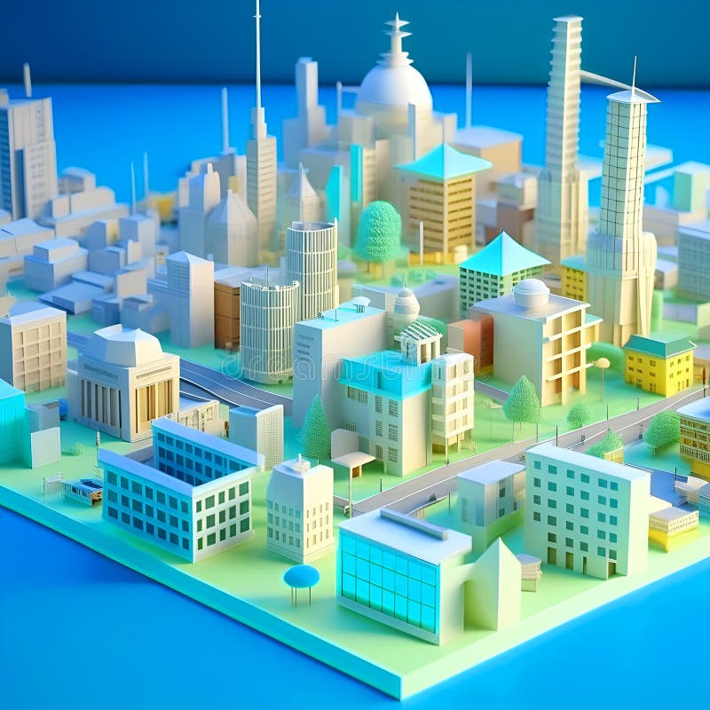 Architectural 3D Model of the Center of a Large City Stock Illustration ...