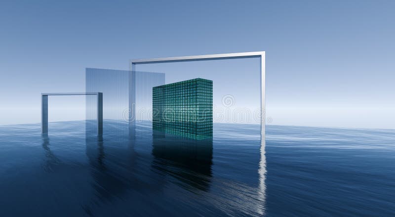 Architectural 3d Rendering with Blocks and Arches Standing on Water ...