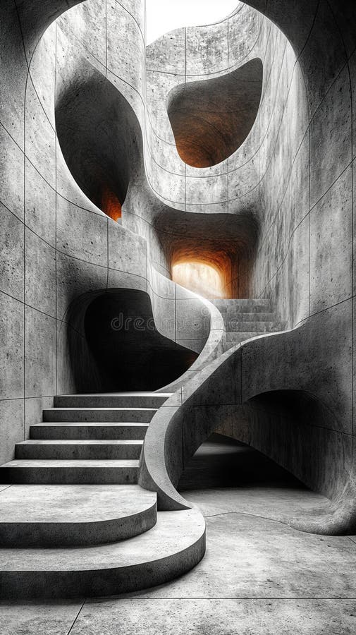 Architectural Design of Abstract Concrete Staircase with Natural Light ...