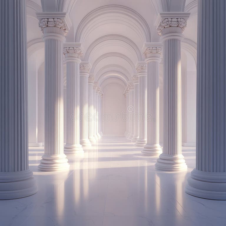 Architectural Design with Columns in a Light Room, 3d Render Stock ...