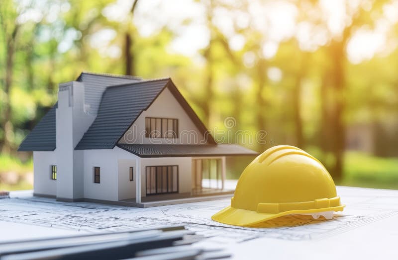 Architectural Design Concept Featuring Hard Hat and House Model on ...