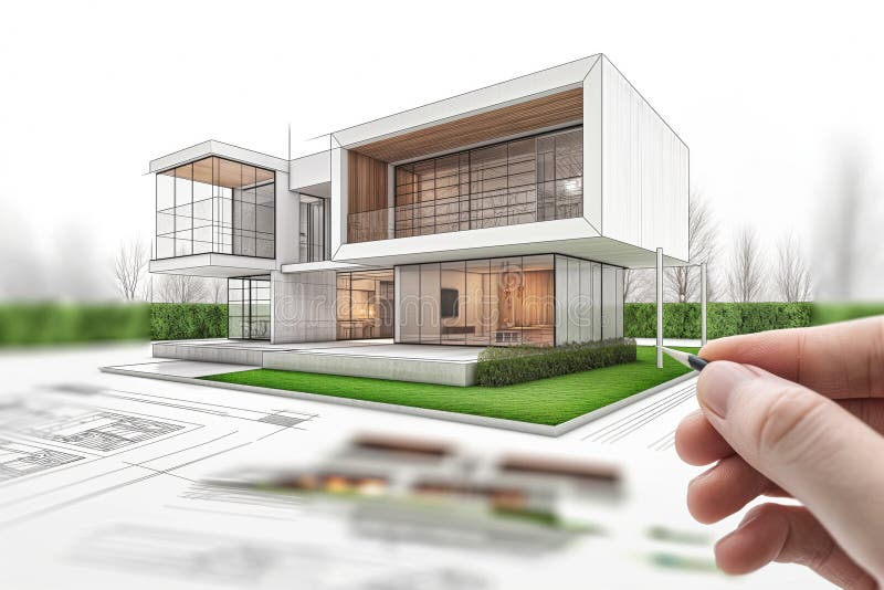 Architectural Design Concept House Plans Created by Hand Drafting for Modern Buildings Stock ...