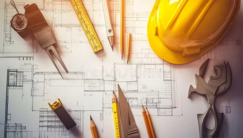 Architectural Design Concept with Plans, Pencils, and Drafting ...