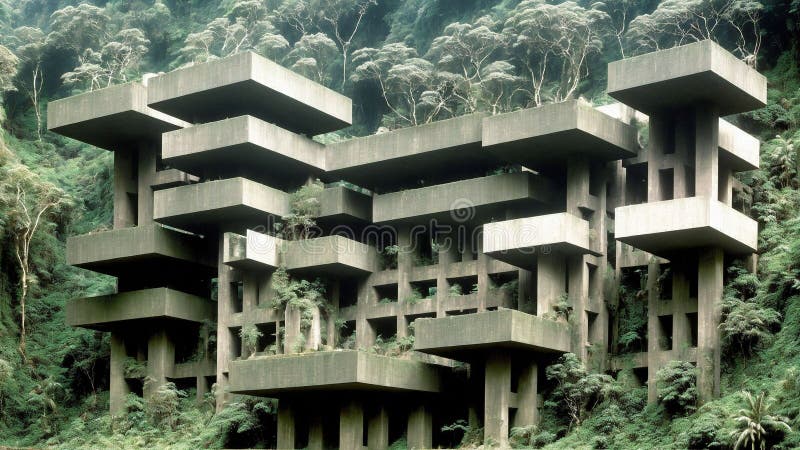 Landscape of an Abandoned Brutalist Building Structure Built on ...