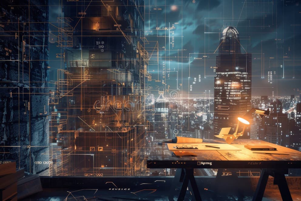 Architectural Design Desk with Mining Light in Construction Site ...