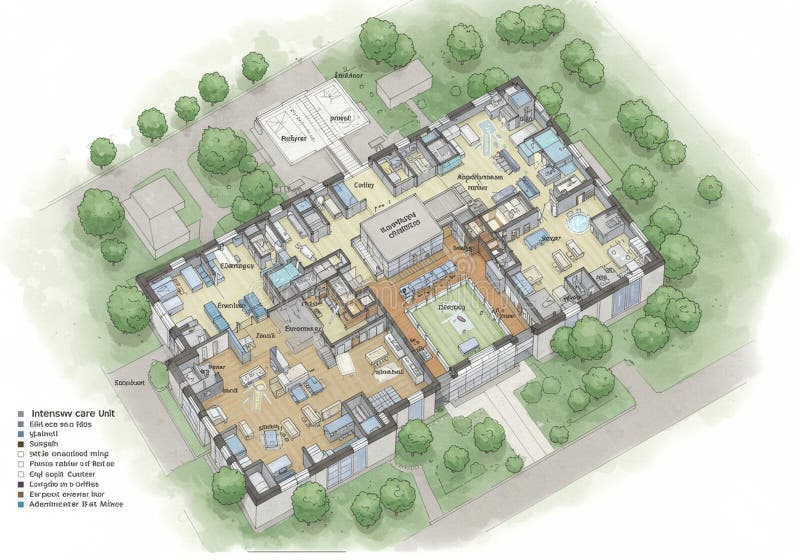 An Architectural Design of an Intensive Care Unit, Featuring Labeled ...