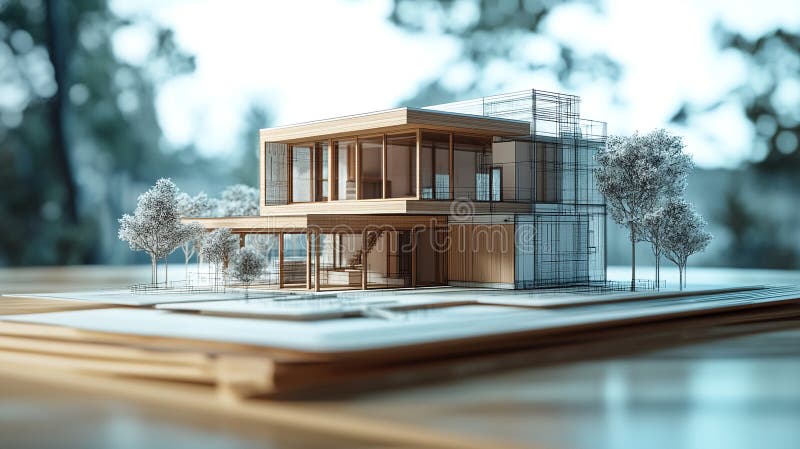 Architectural Design Model of a House with Three-Dimensional Blueprint ...