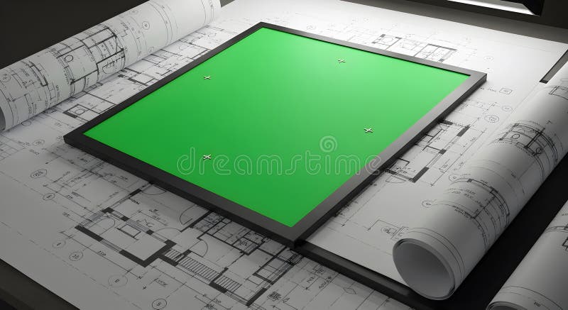 Architectural Design Plans with a Green Screen Monitor for ...
