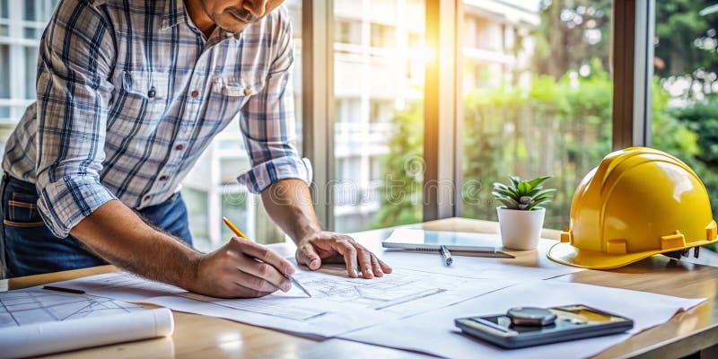 Architectural Design Plans on Table Stock Illustration - Illustration ...