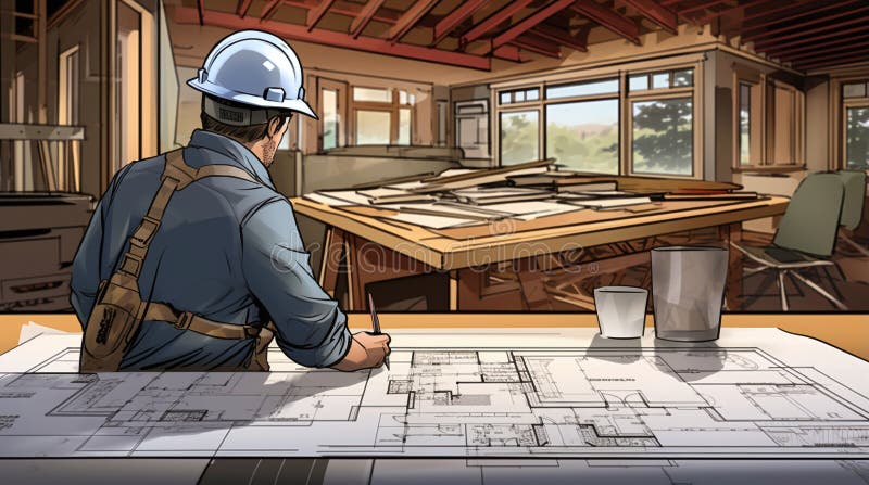 Architectural Design Process with Blueprint in Progress Graphic Stock Illustration ...