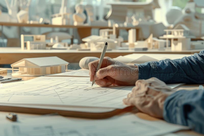 Architectural Design Process with Hand Drawing Blueprint and Scale ...