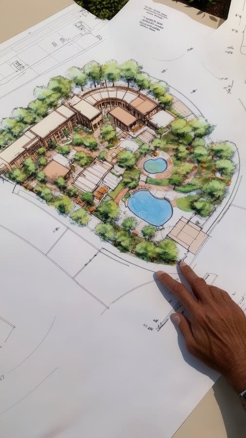 Architectural Design Showing Building Landscape and Pool Stock ...