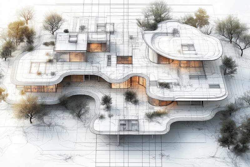 Architectural Design Sketch Shows Modern House Plan with Organic Forms ...