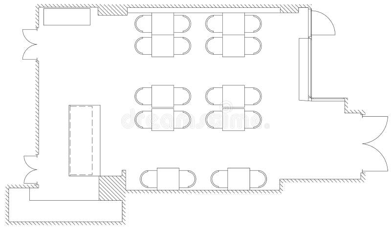 Architectural Design Small Cafe Top View Plan Vector. Stock Vector ...