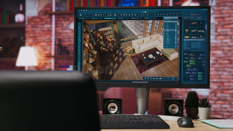 Architectural Design Software on Computer in Home Office Stock Video ...