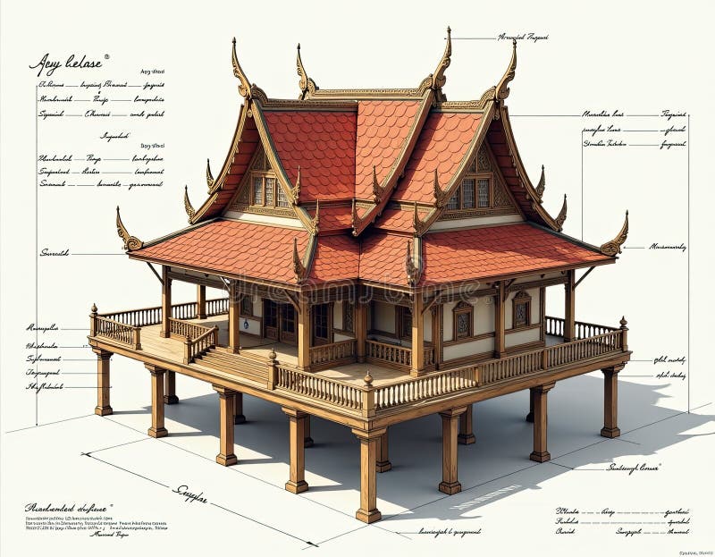 Architectural Design of a Traditional Thai House Stock Illustration ...