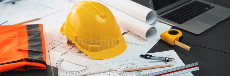 Architectural Designed Blueprint Layout and Engineer Tools on Table ...