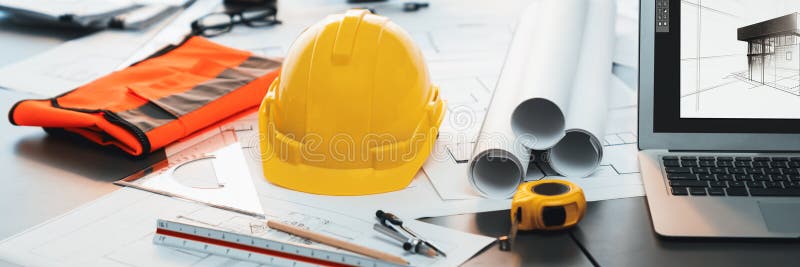 Architectural Designed Blueprint Layout and Engineer Tools on Table ...