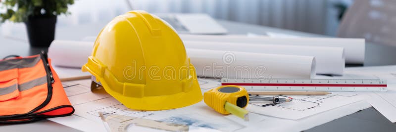 Architectural Designed Blueprint Layout and Engineer Tools on Table ...