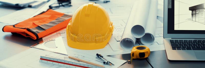 Architectural Designed Blueprint Layout and Engineer Tools on Table ...