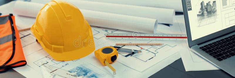 Architectural Designed Blueprint Layout and Engineer Tools on Table ...
